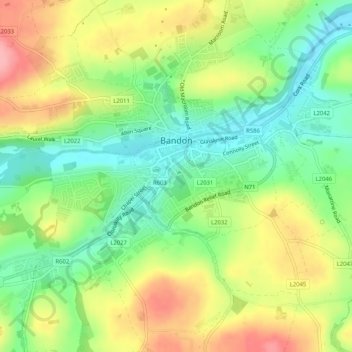 Bandon topographic map, elevation, terrain