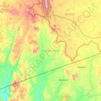 Vubwi District topographic map, elevation, terrain